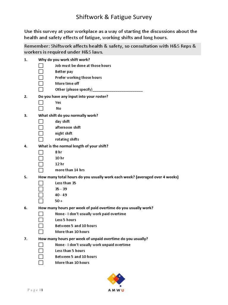 Assessing the Impact of Shift Work and Fatigue: Results from a ...