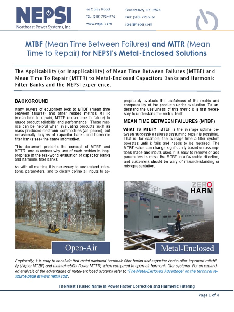 MTBF and MTTR For Metal-Enclosed Capacitor Banks and Harmonic Filter ...