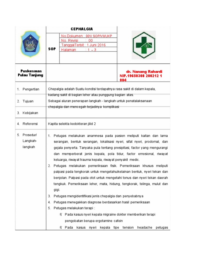 SOP Cephalgia | PDF