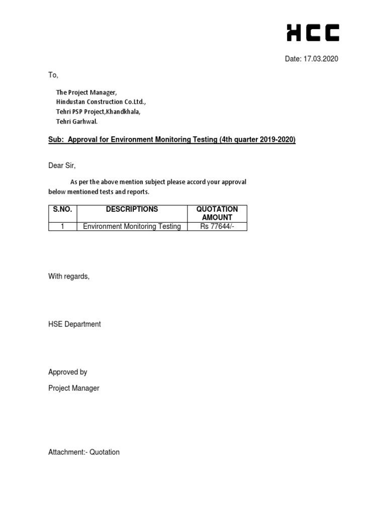 APPROVAL LETTer For Environment Monitoring | PDF