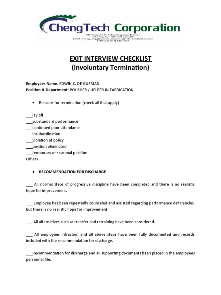 Involuntary Termination Checklist | PDF