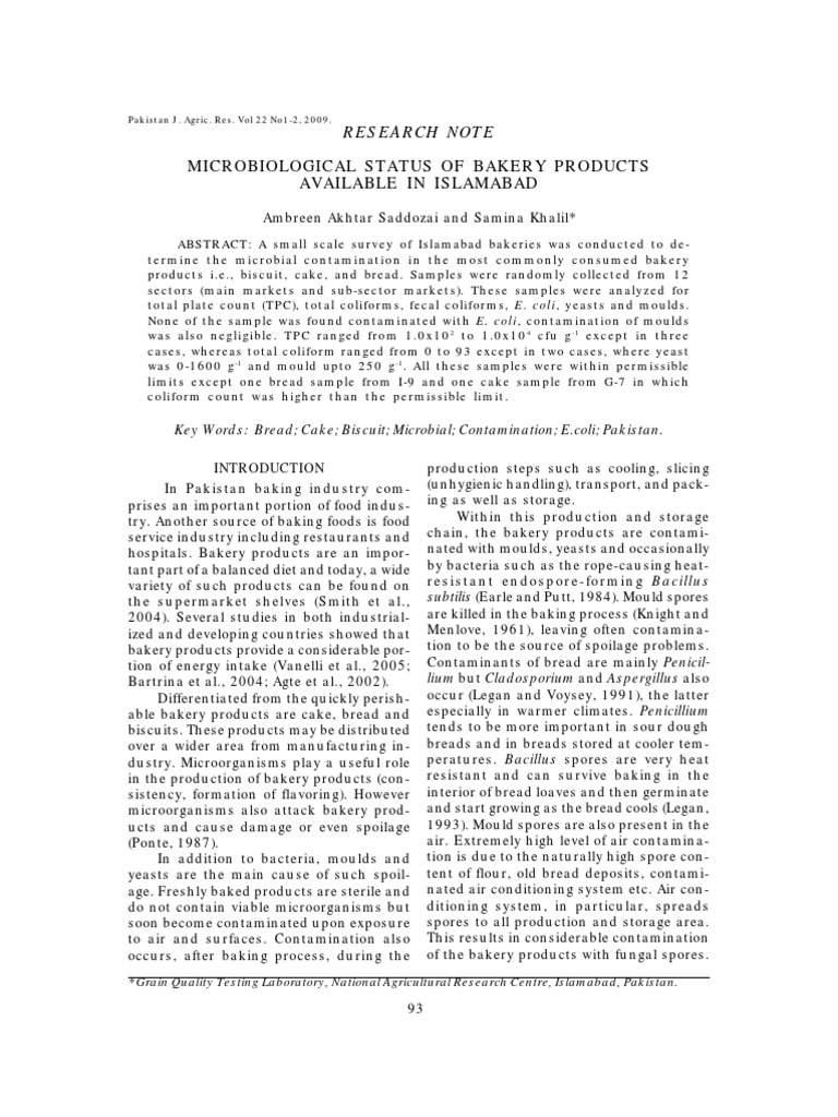 Islamabad Bakery Products Microbial Survey | PDF | Mold | Escherichia Coli