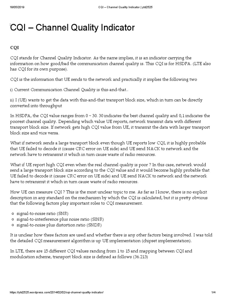 CQI - Channel Quality Indicator - Ytd2525 | PDF | Signal To Noise Ratio | Information And ...