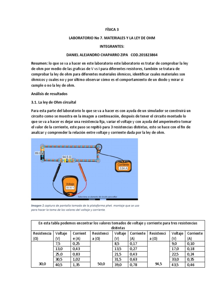 Lab 7 Ley De Ohm Pdf Diodo Resistencia Eléctrica Y Conductancia 5287