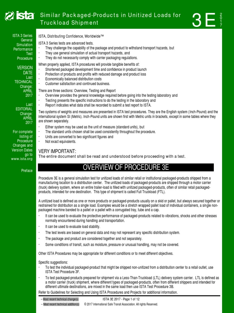 Overview of Procedure 3E: Similar Packaged-Products in Unitized Loads ...