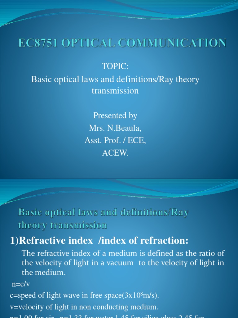 Ray Thory Transmission or Basic Optical Laws and Definitions PDF | PDF ...