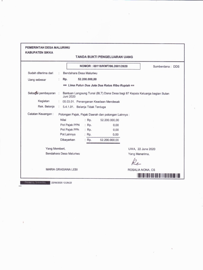 Tanda Bukti Pengeluaran Uang PDF | PDF