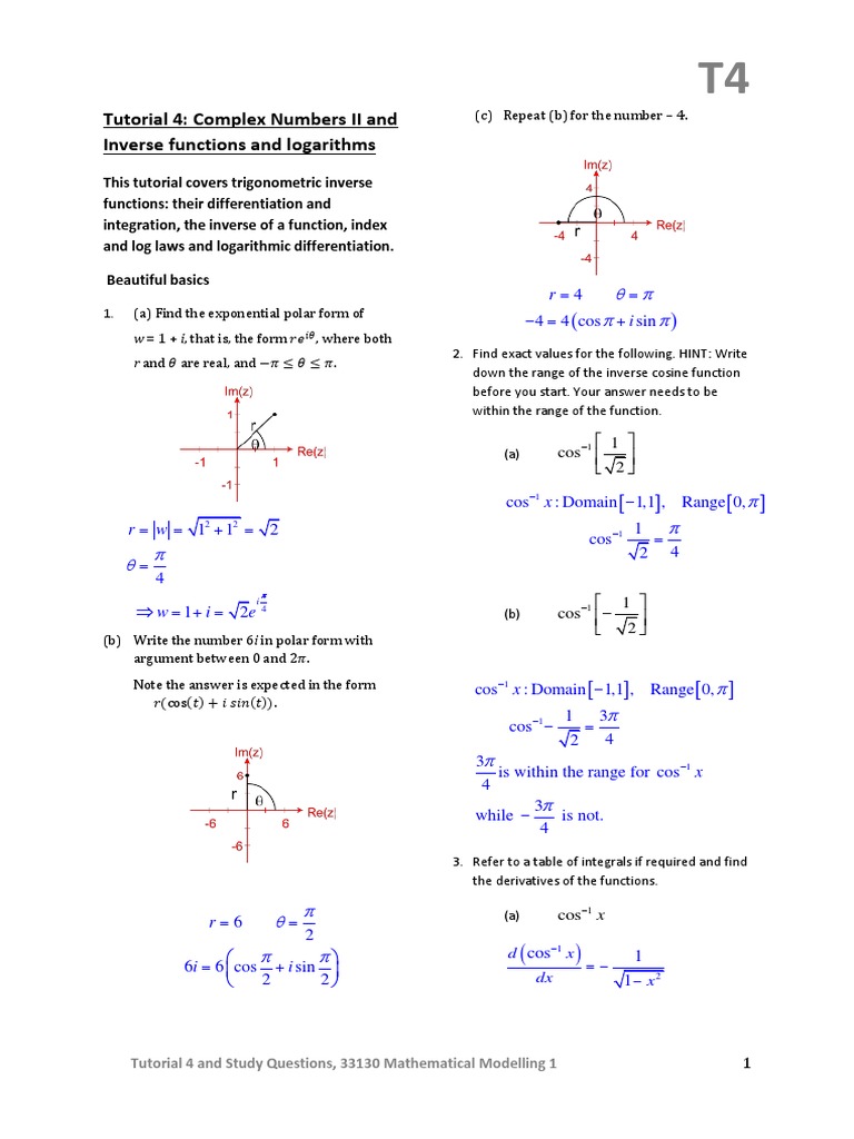 Tutorial 4: Complex Numbers II and Inverse Functions and Logarithms ...
