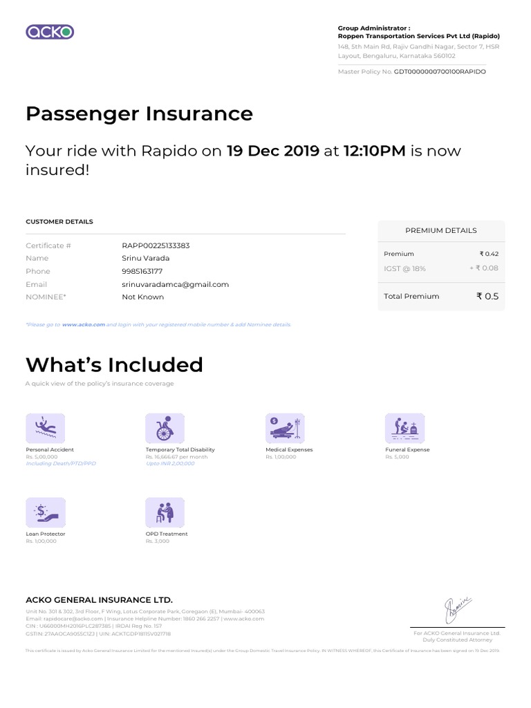 Passenger Insurance Details | PDF