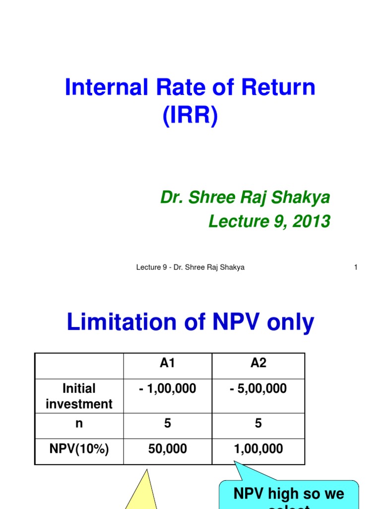 Lecture9 IRR | PDF | Internal Rate Of Return | Net Present Value