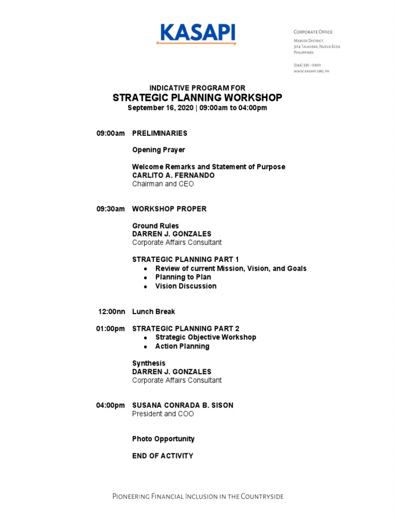 Strategic Planning - Indicative Program | PDF