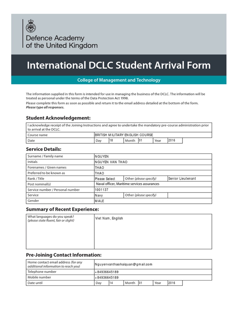 20151229-DCLC International Student Arrival Form PDF | PDF | Armed ...