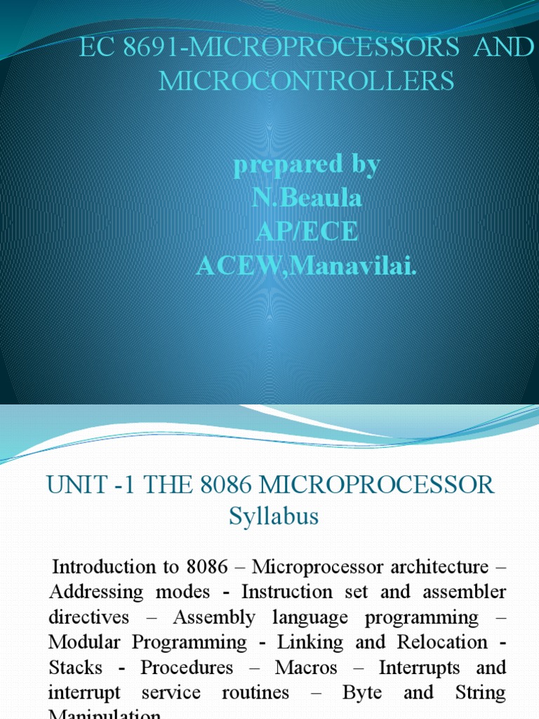 Ec 8691-Microprocessors and Microcontrollers: Prepared by N.Beaula Ap/Ece ACEW, Manavilai | PDF ...