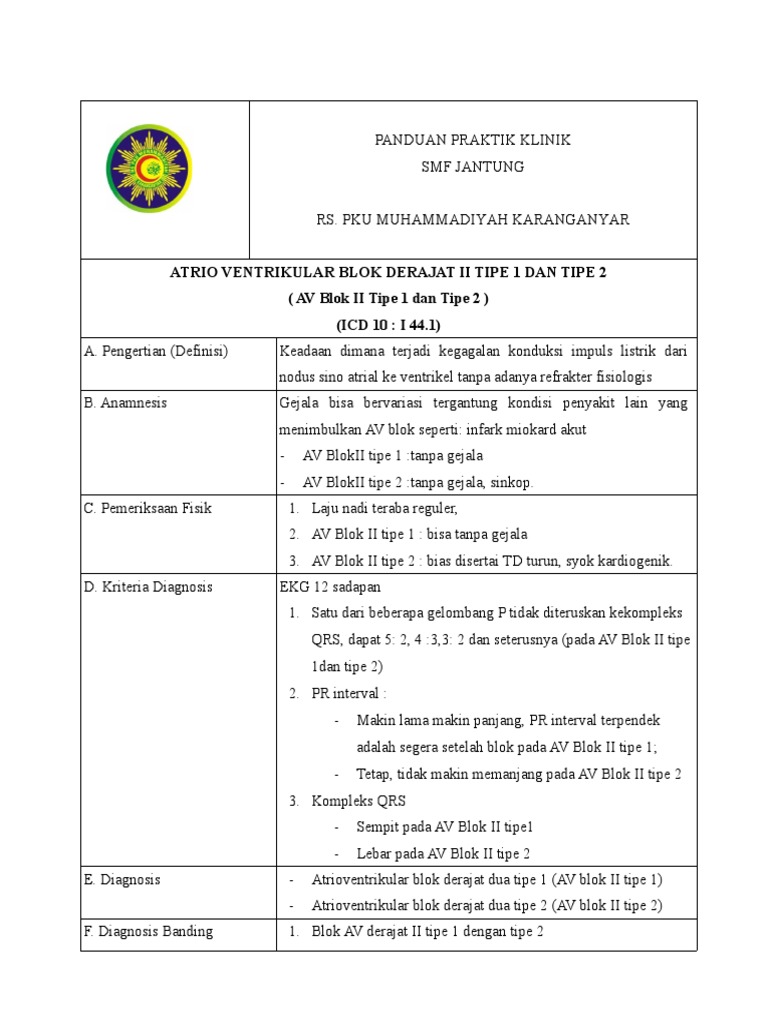PPK Pku Kra Atrio Ventrikular Blok Derajat Ii Tipe 1 Dan Tipe 2 | PDF