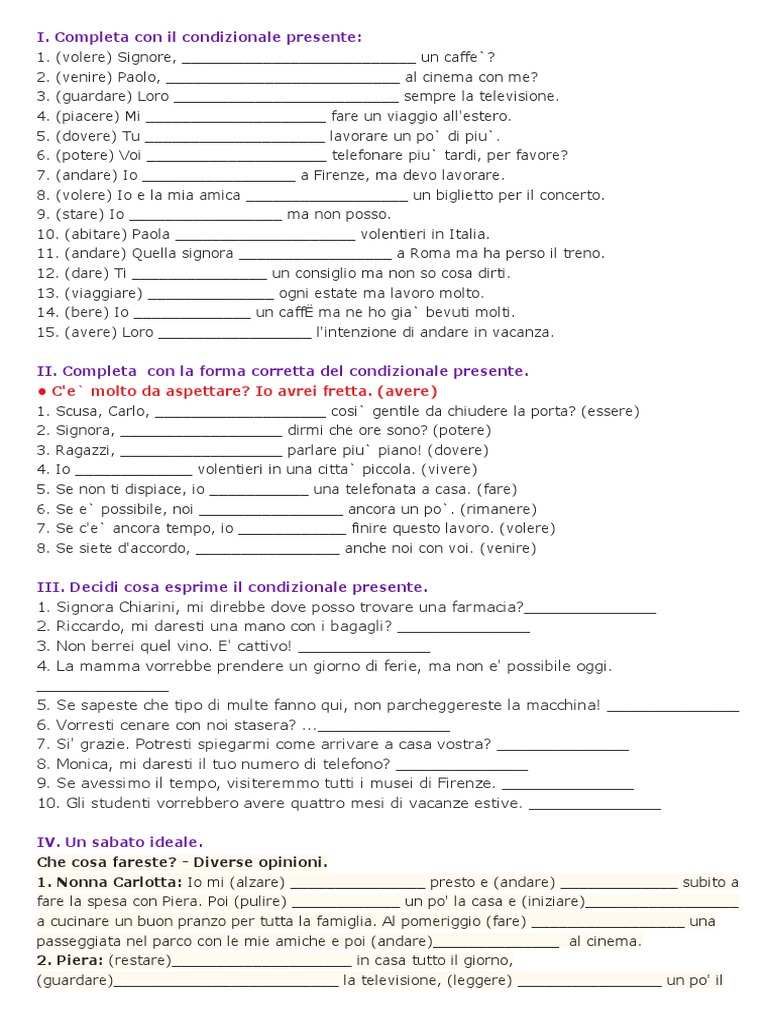 Esercizi Condizionale Presente | PDF
