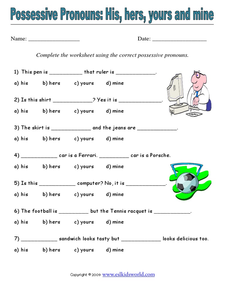 Possessive Pronouns His Hers Worksheet | PDF