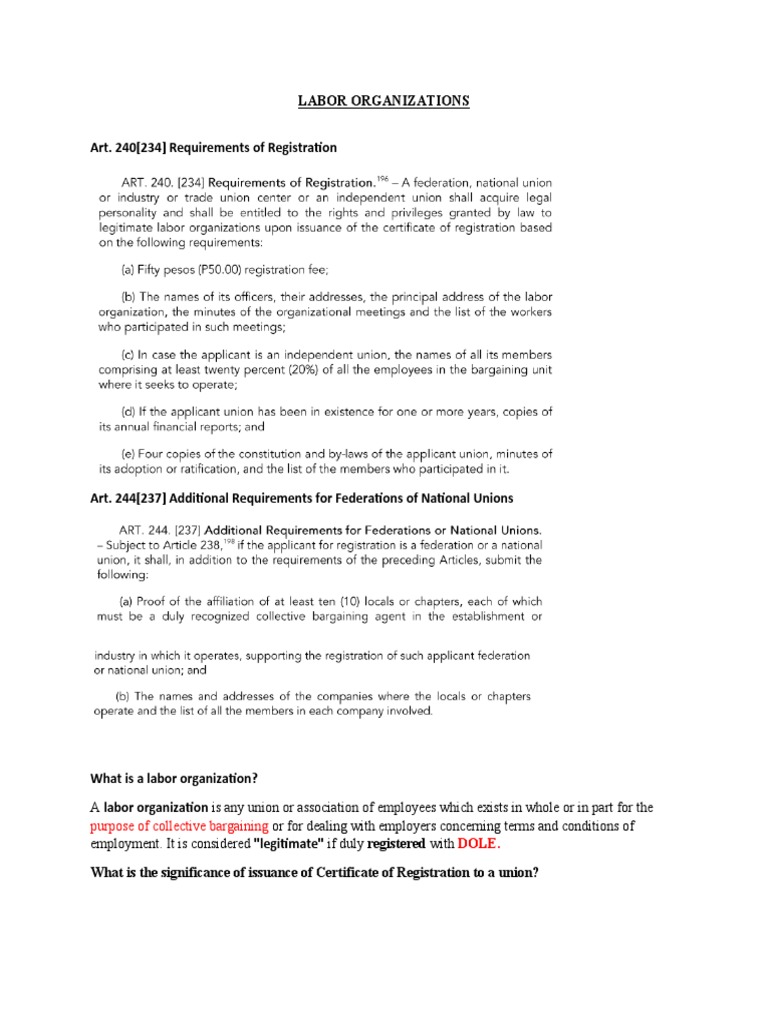 LABOR ORGANIZATIONS-Chartering-affiliation | PDF | Trade Union ...