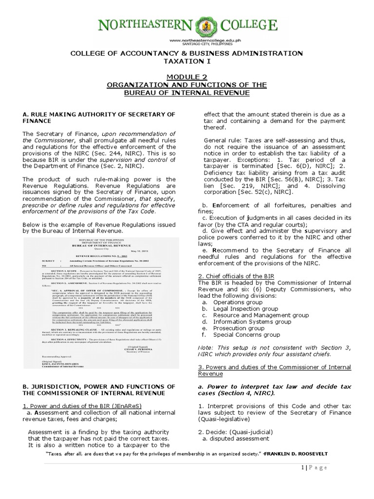 BIR Functions and Taxation Overview | PDF | Internal Revenue Service ...