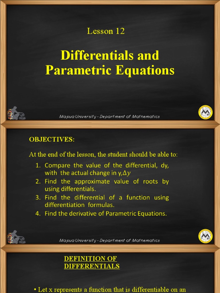 Lesson 12-Differentials and Parametric Equations | PDF | Derivative | Area