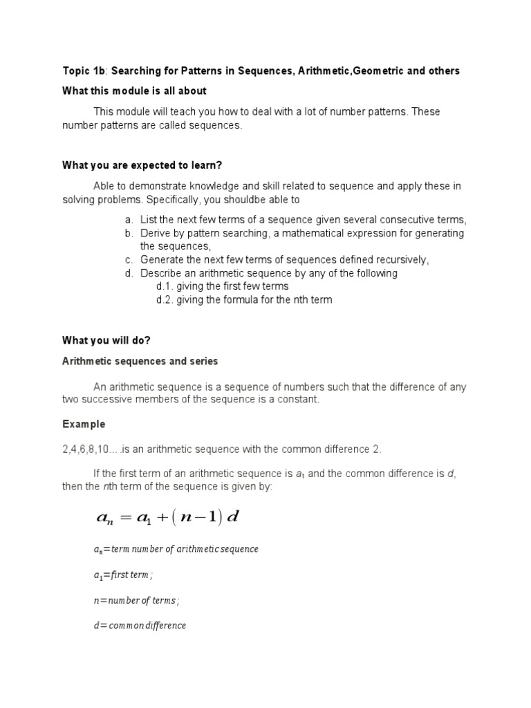 Topic 1b. Arithmetic Sequence | PDF | Sequence | Summation