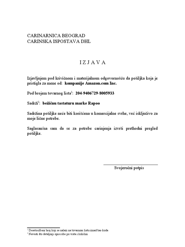 Izjava-Opisna-Fizika Lica | PDF