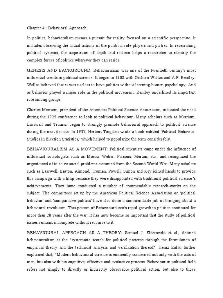 Chapter 4 Behavioral Approach | PDF | Political Science | Science