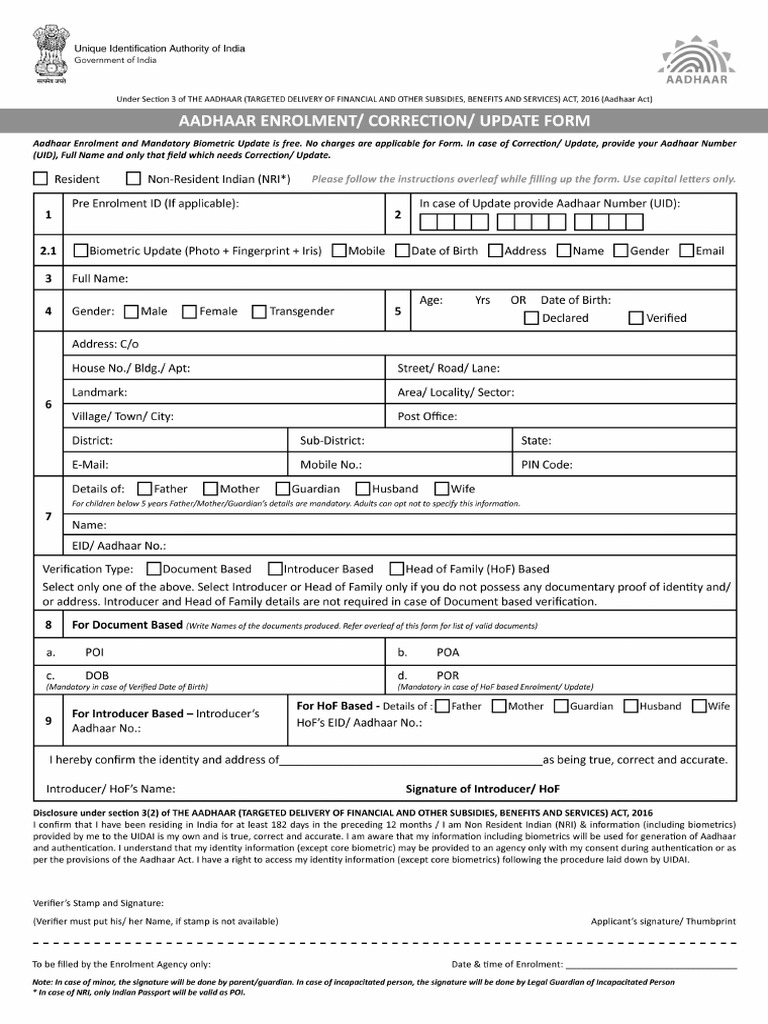 1 New Aadhar Form Aug | PDF | Security Technology | Government And ...