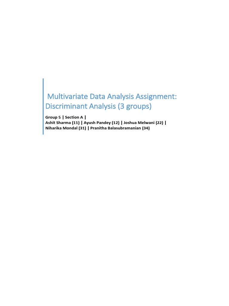 Multivariate Data Analysis Assignment: Discriminant Analysis (3 Groups ...