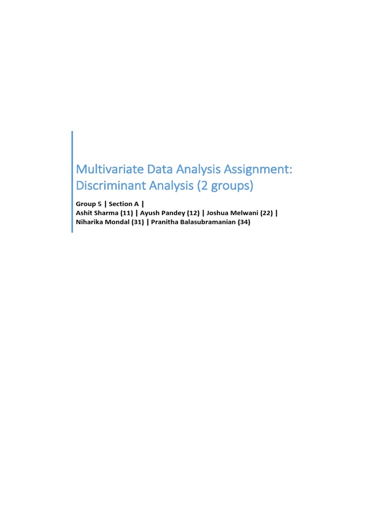 Multivariate Data Analysis Assignment: Discriminant Analysis (2 Groups ...
