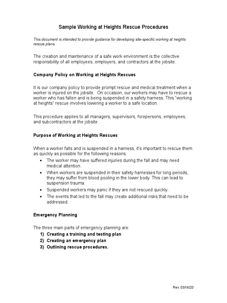 Sample Working at Heights Rescue Procedures | PDF | Emergency ...