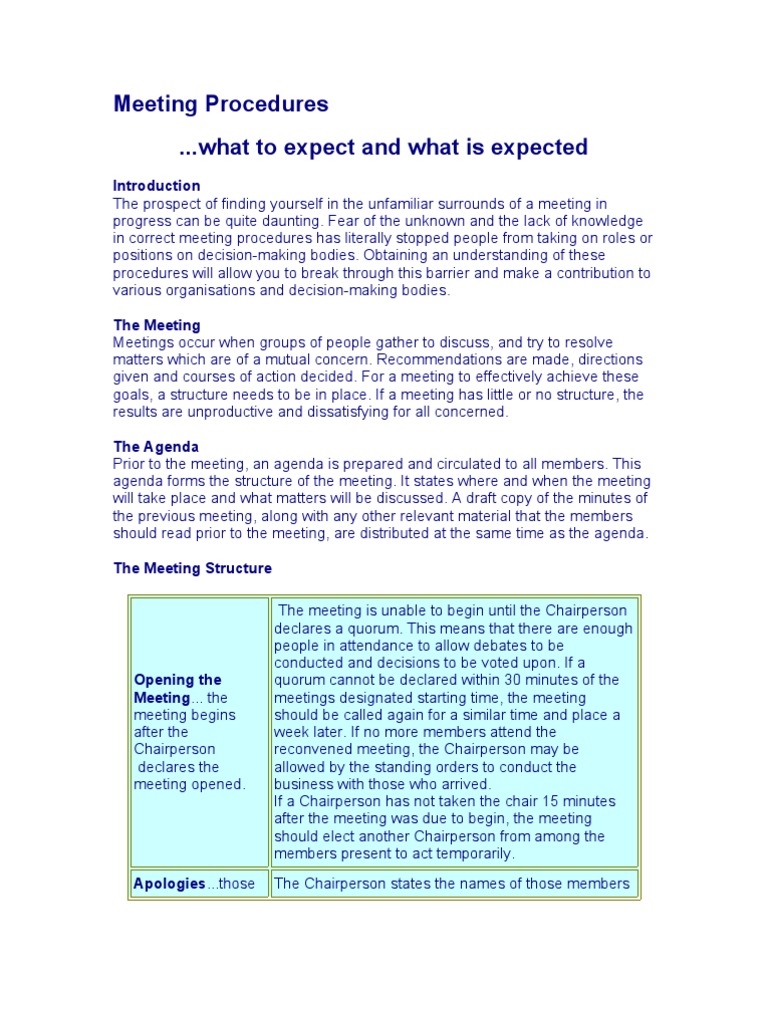 A Guide to Effective Meeting Procedures: Opening Meetings, Agendas ...