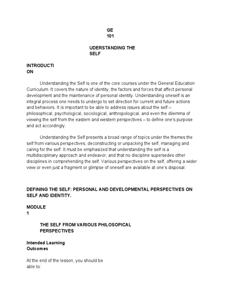 Ge 101 - Uts | PDF | Philosophy Of Self | Self Concept