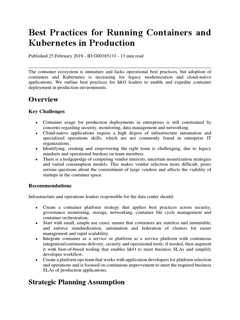 Best Practices For Running Containers and Kubernetes in Production PDF ...