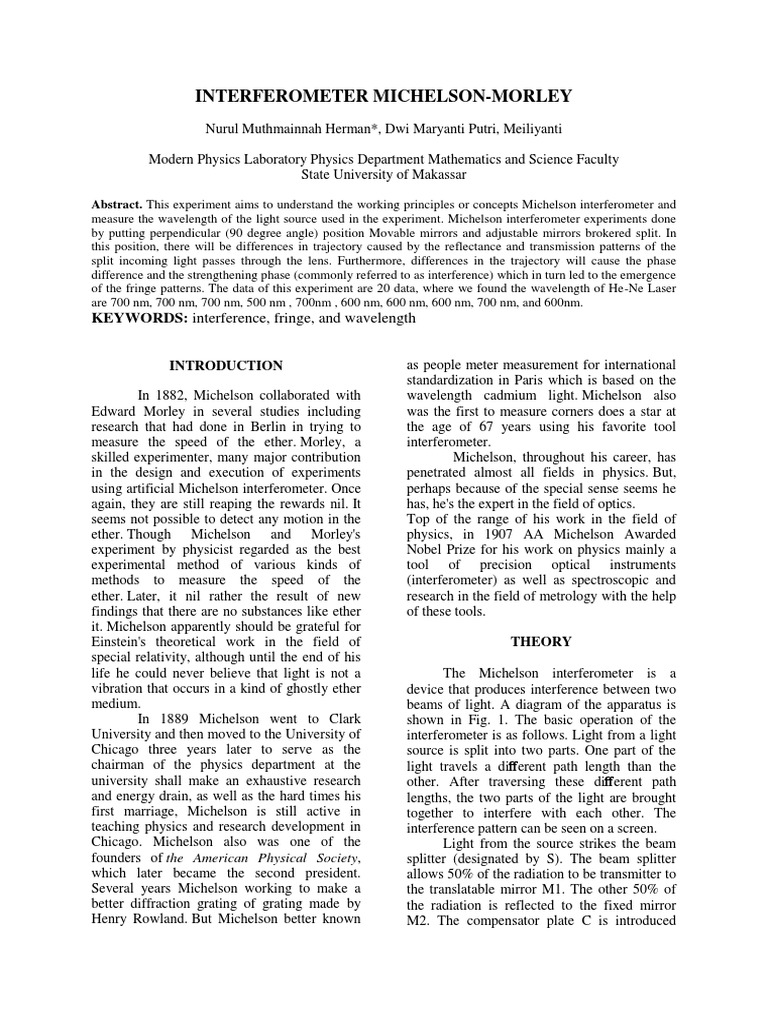 Interferometer Michelson - Morley | PDF | Interferometry | Luminiferous Aether