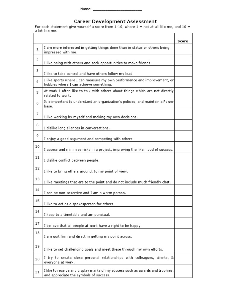 Career Development Assessment | PDF
