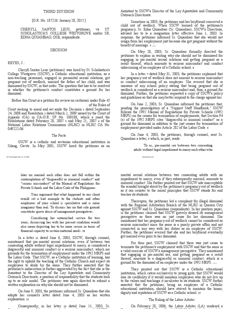 Leus v. St. Scholastica, S College - Westgrove | PDF | Morality | Marriage