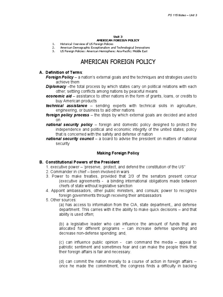 Pol Sci 115 Unit 3 American Foreign Policy | PDF | Foreign Policy Of ...