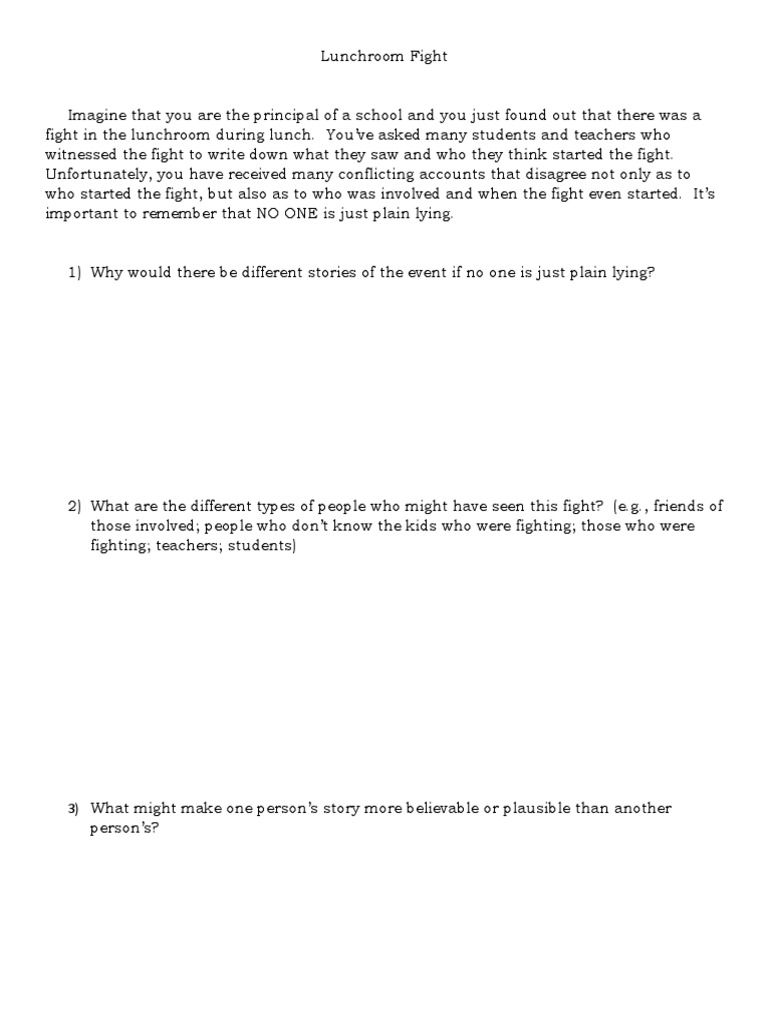 Analyzing Accounts of a Lunchroom Fight | PDF | Social Science | Self ...