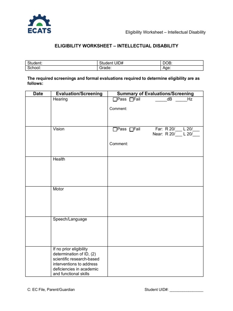 Eligibility Worksheet - Intellectual Disability | PDF | Intellectual ...