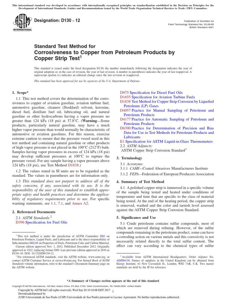 Corrosiveness To Copper From Petroleum Products by Copper Strip Test ...