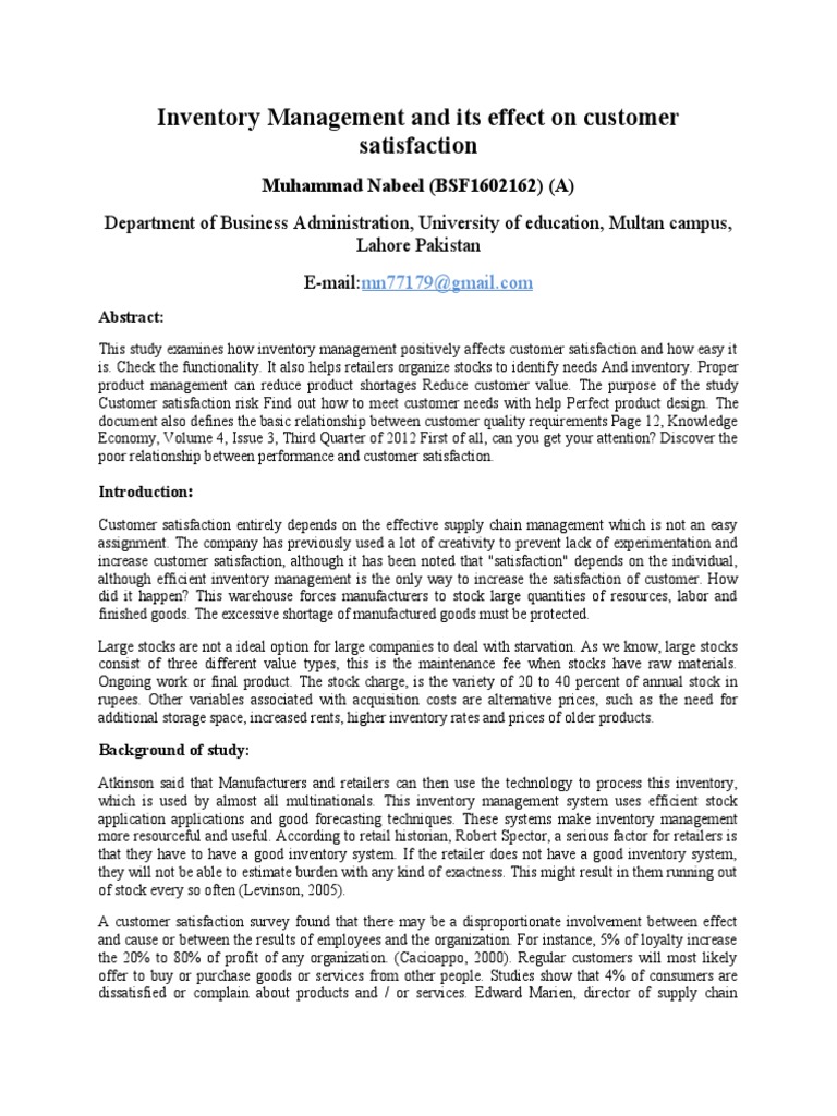 Inventory Management and Its Effect On Customer Satisfaction | PDF ...