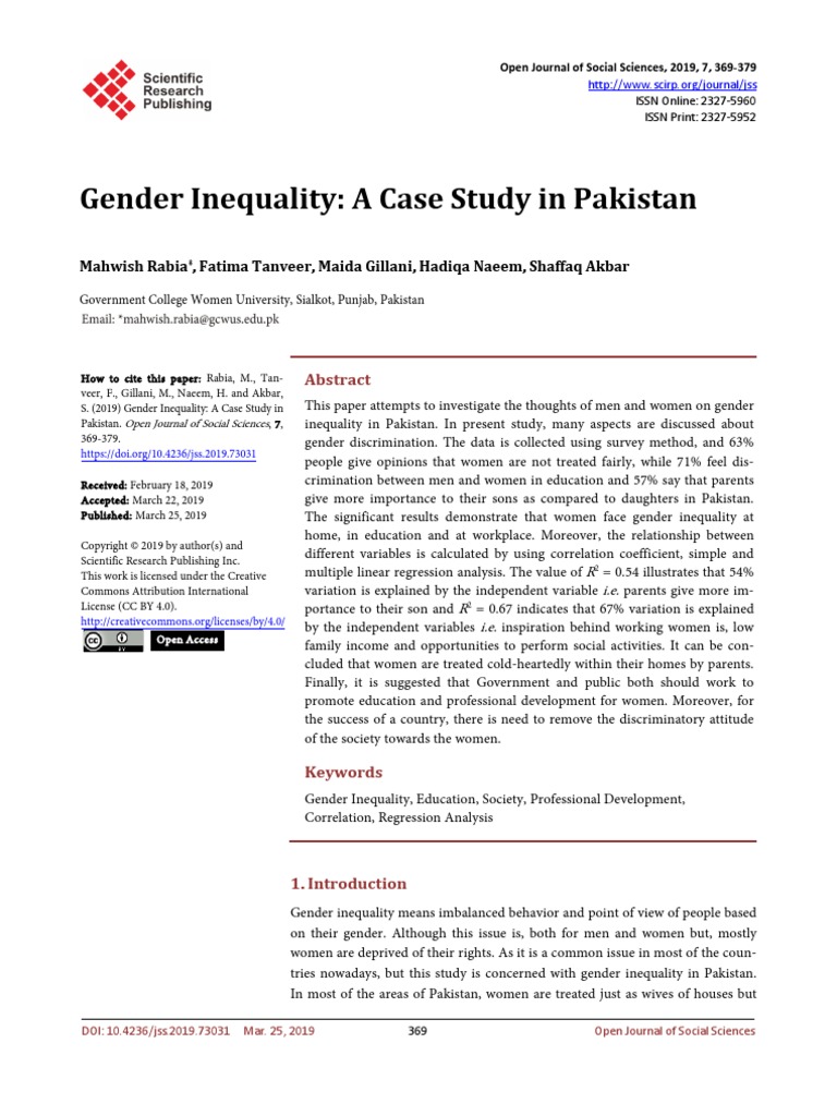 Gender Inequality A Case Study in Pakistan | Download Free PDF ...