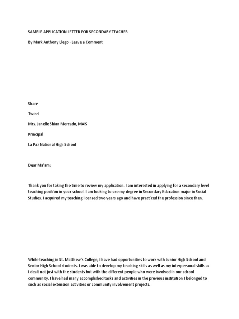 Sample Applicat | PDF | Schools | Teachers