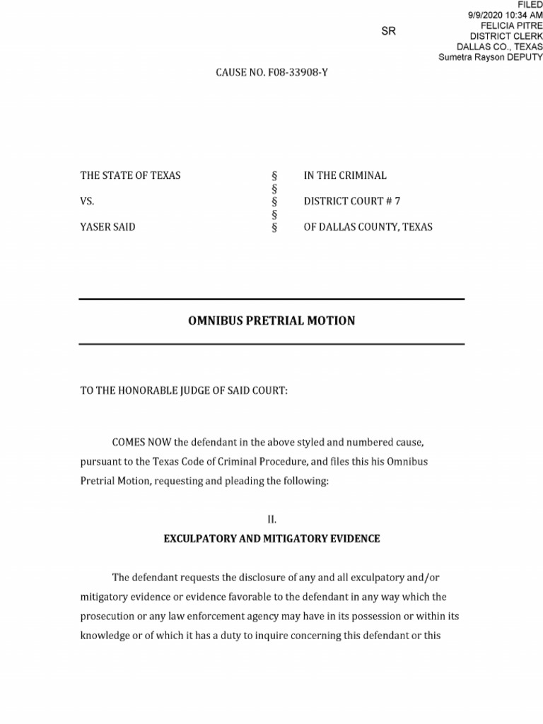 Yaser Abdel Said (9-8-2020) Pre-Trial Motions (F0833908) | PDF