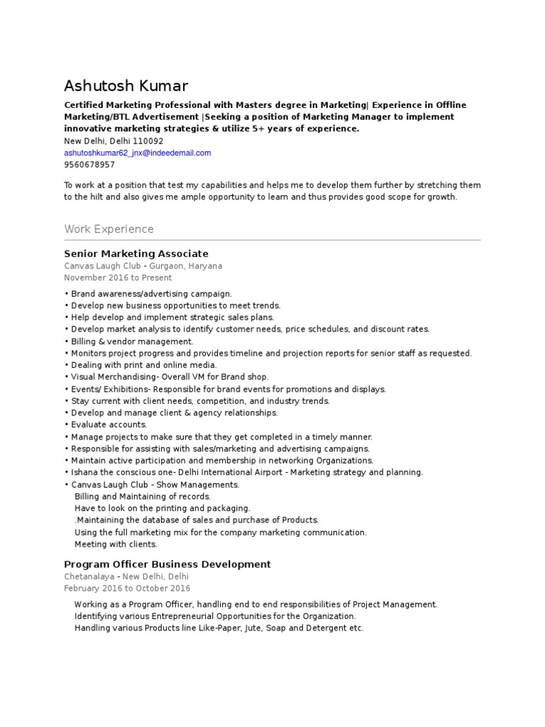 Ashutosh Kumar: Work Experience | PDF | Marketing Strategy | Sales