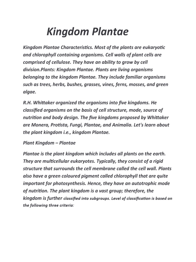 Kingdom Plantae: A Comprehensive Review of the Characteristics ...