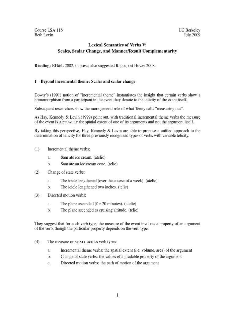 Semantic of Verbs Scalar Change | PDF | Lexical Semantics | Object ...