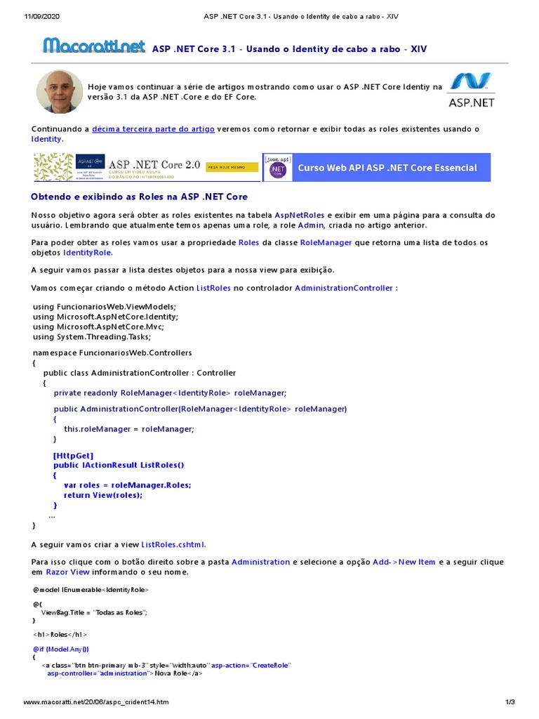 ASP .NET Core 3.1 - Usando o Identity de Cabo A Rabo - XIV | PDF | Active Server Pages (ASP ...