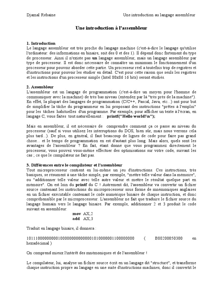 Introduction au langage assembleur 8086 | PDF | Assembleur | Code source