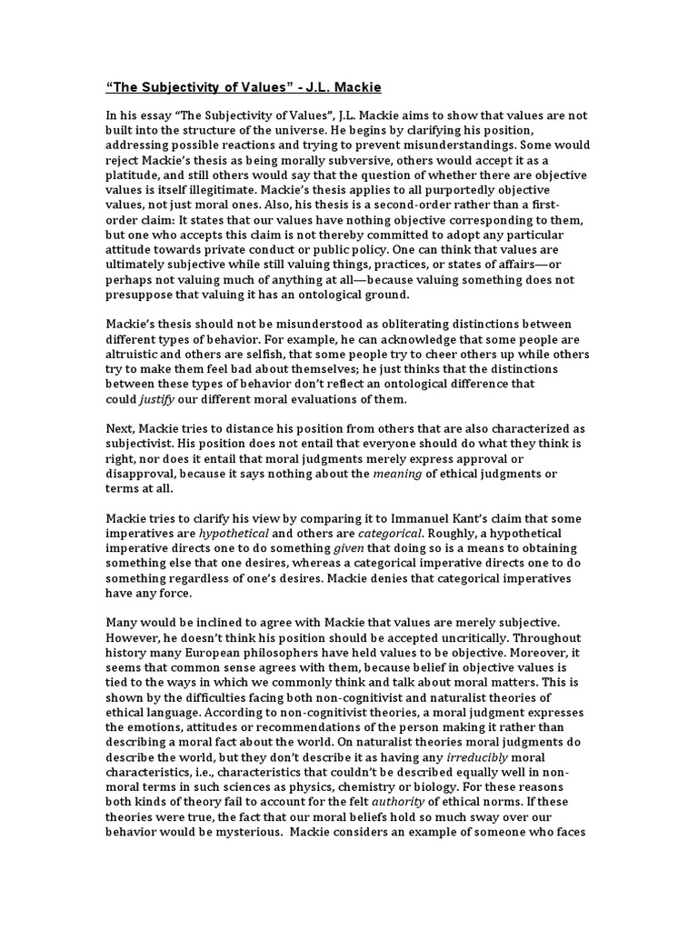 The Subjectivity of Values | PDF | Value (Ethics) | Morality